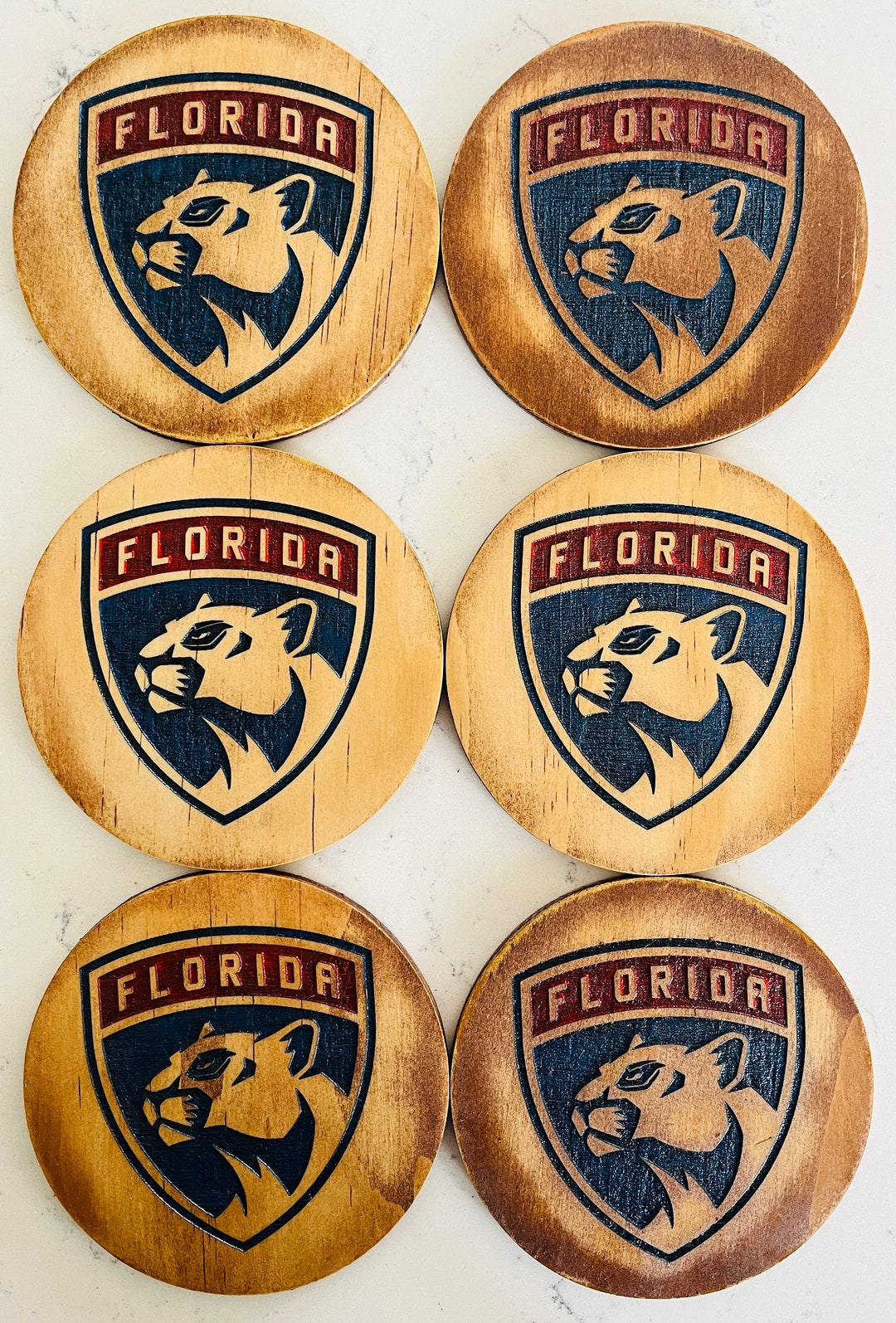 Laser Engraved Wood Florida Panthers Hockey Coaster Set With Holder - Etsy