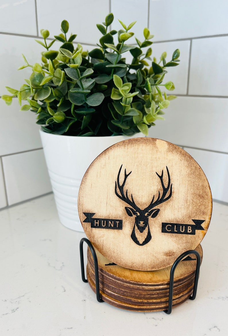 Laser-engraved Wood Hunting Drink Coasters - Etsy