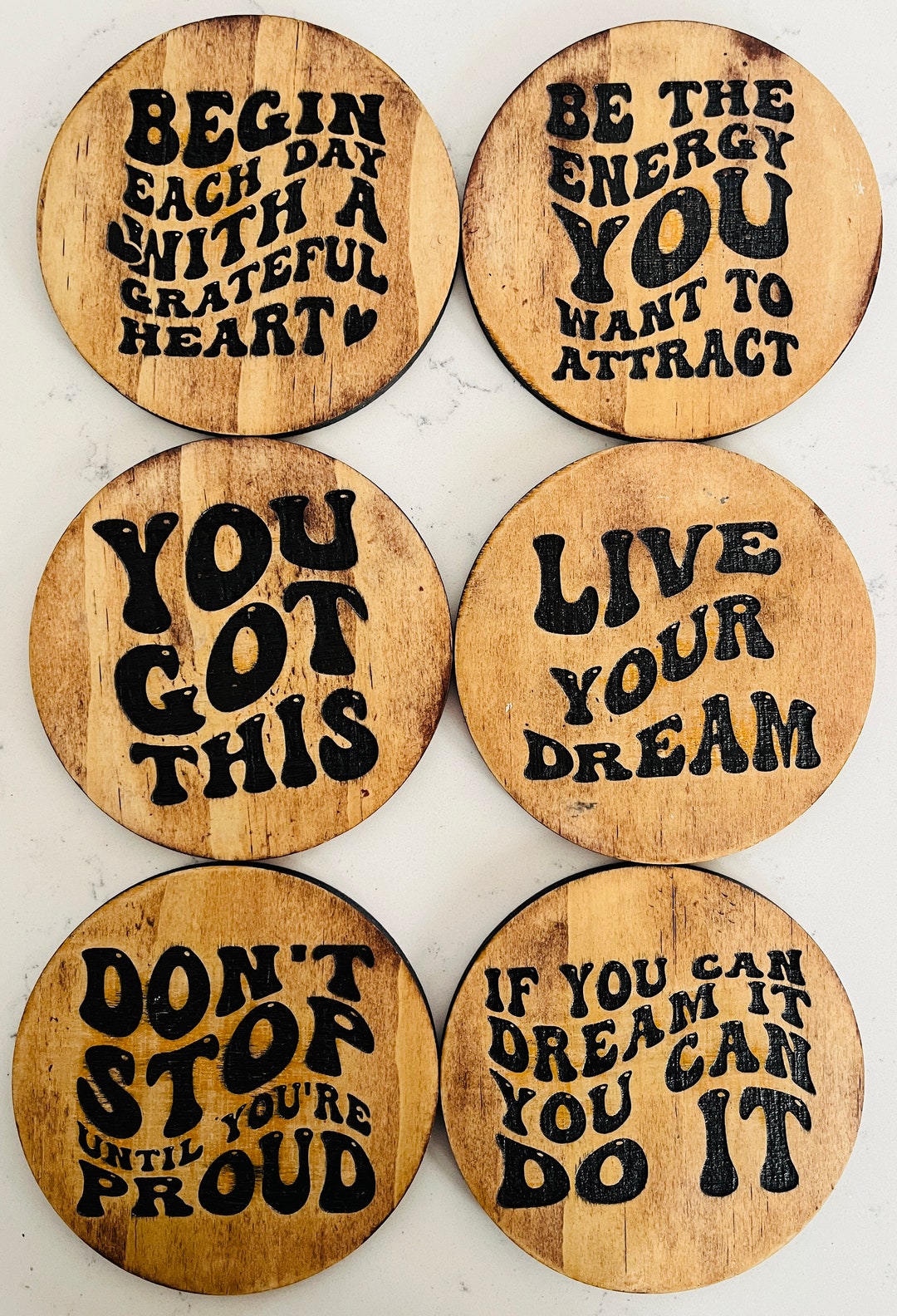 Laser-engraved Wood Drink Coasters Motivational Quotes - Etsy