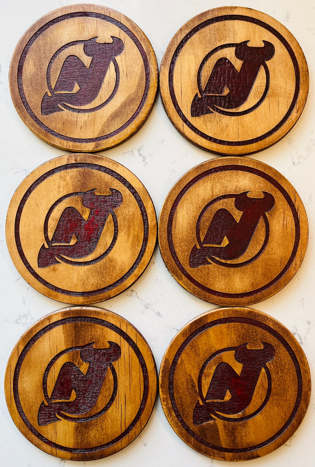 Laser Engraved Wood Hockey New Jersey Devils Coaster Set With Holder - Etsy