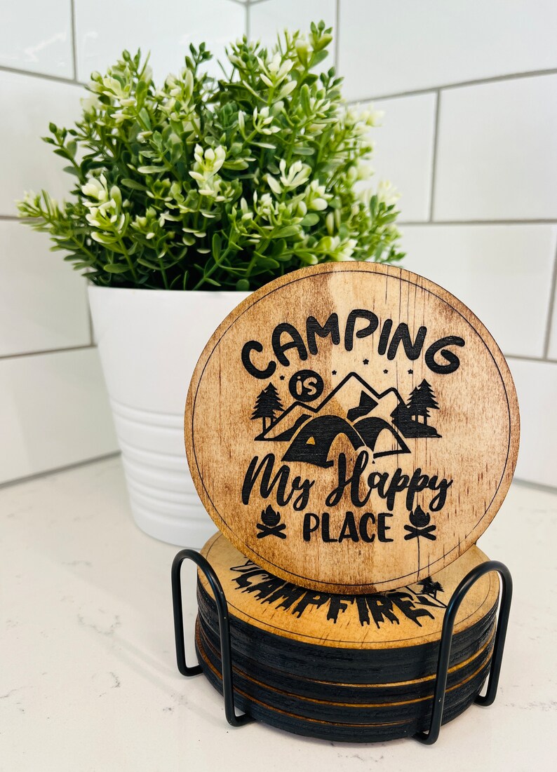 Laser-engraved Wood Camping Drink Coasters - Etsy