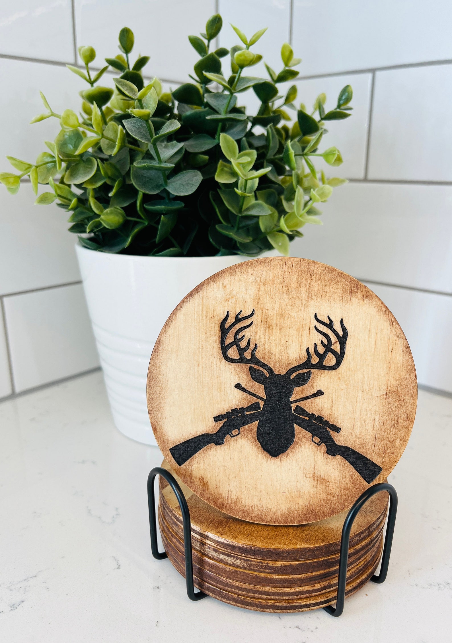 Laser-engraved Wood Hunting Drink Coasters - Etsy