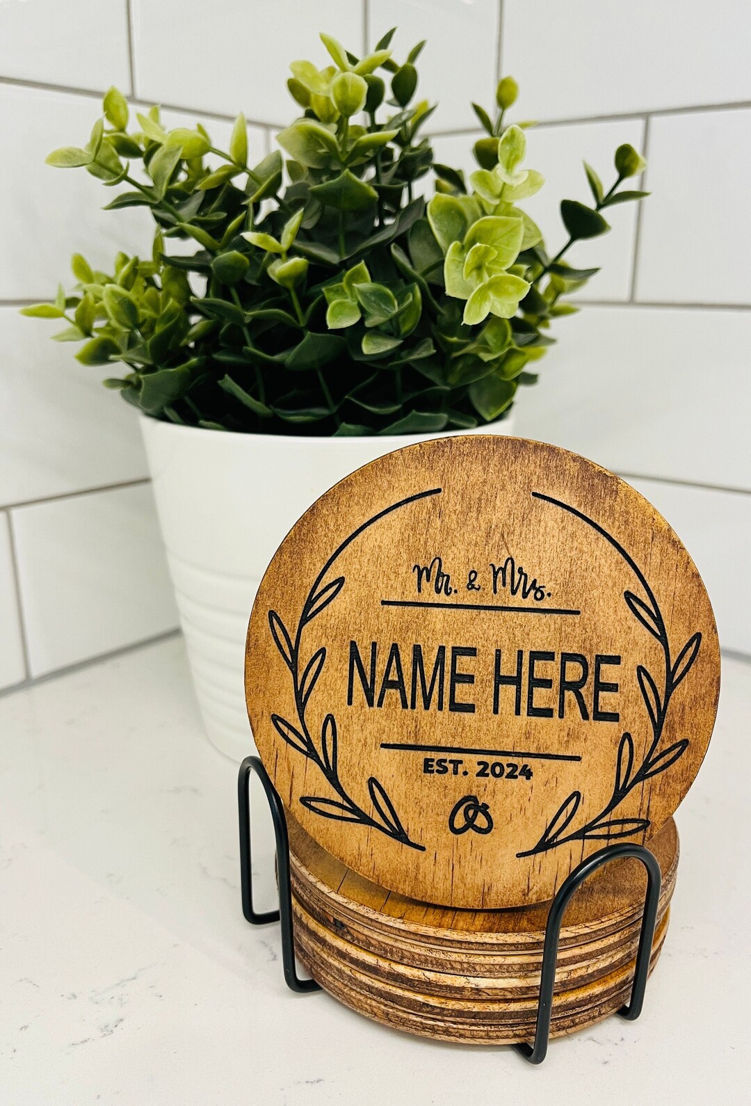 Custom Laser Engraved Wood Personalized Wedding Coaster Set - Etsy