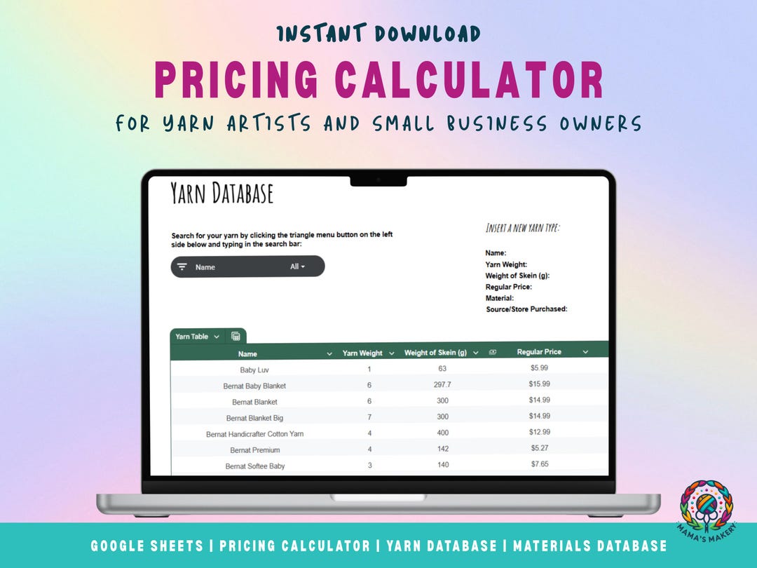 Crochet Pricing Calculator: Google Sheets Template for Yarn Crafts ...