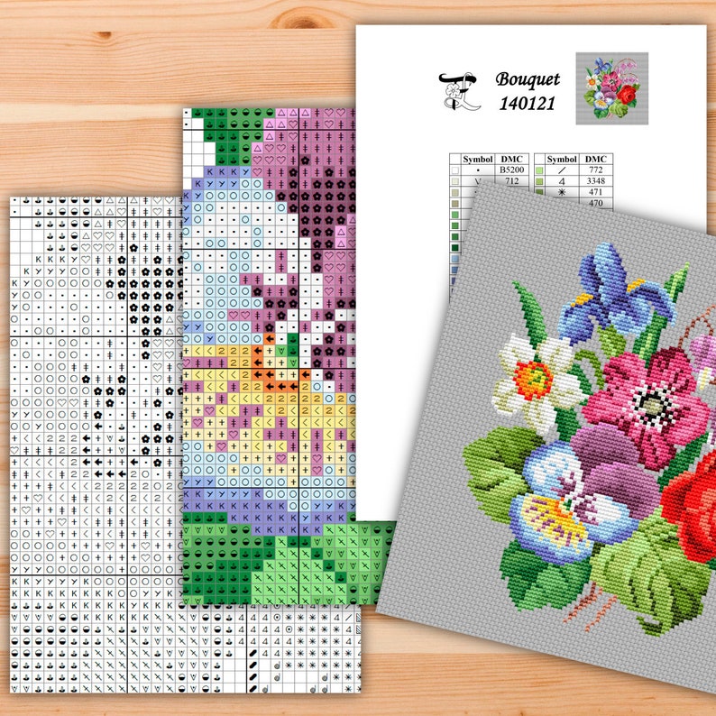 PDF Vintage Floral Embroidery Chart, Vintage Flowers Cross Stitch ...