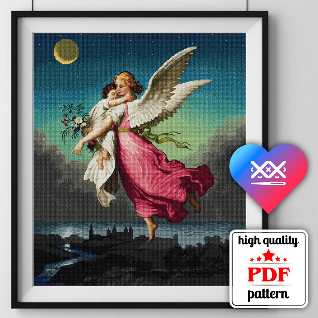 PDF Guardian Angel Embroidery Design, Angel Cross Stitch Pattern ...
