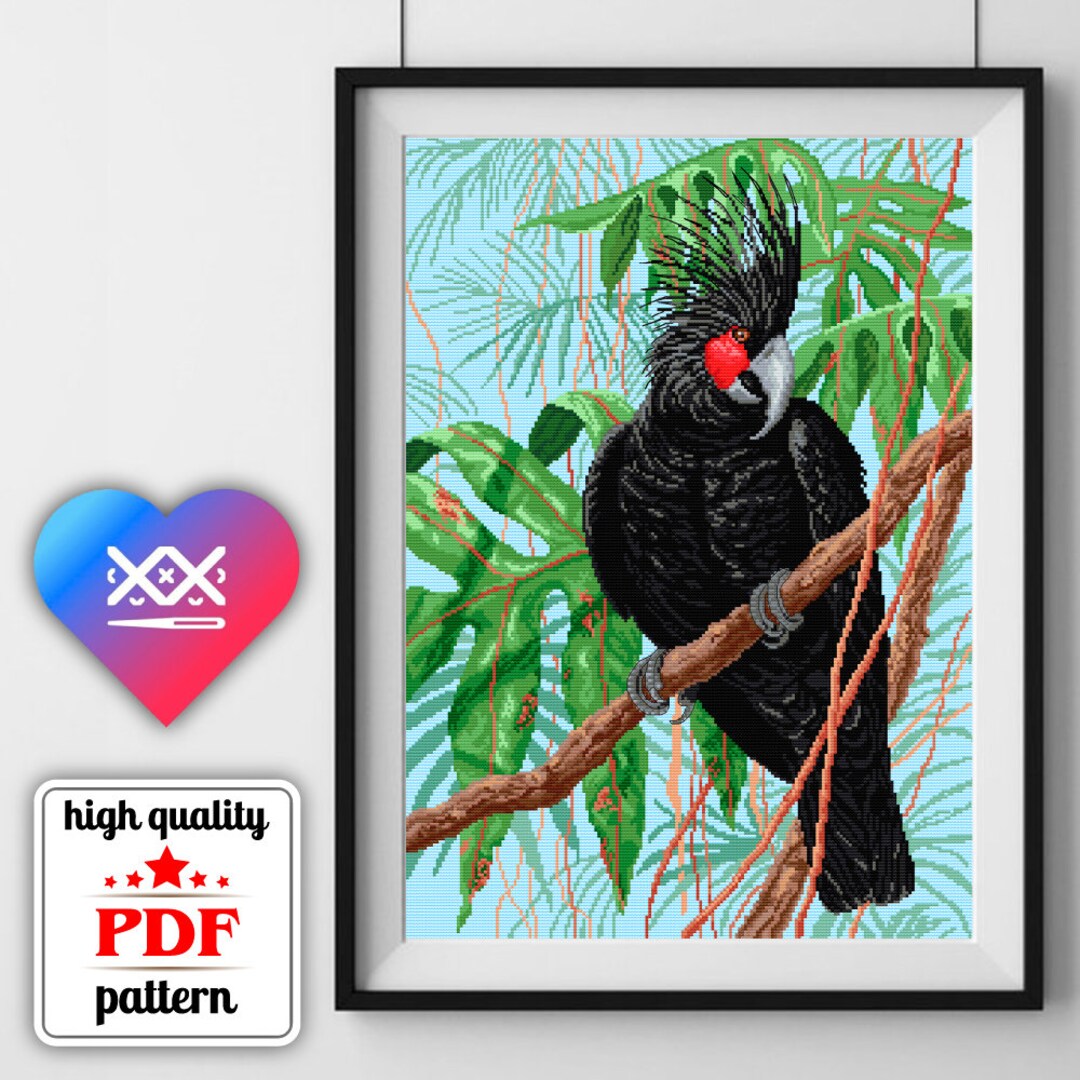 PDF Cockatoo Parrot Embroidery Chart, Tropical Bird Cross Stitch Pattern, Woodland Wall Art ...