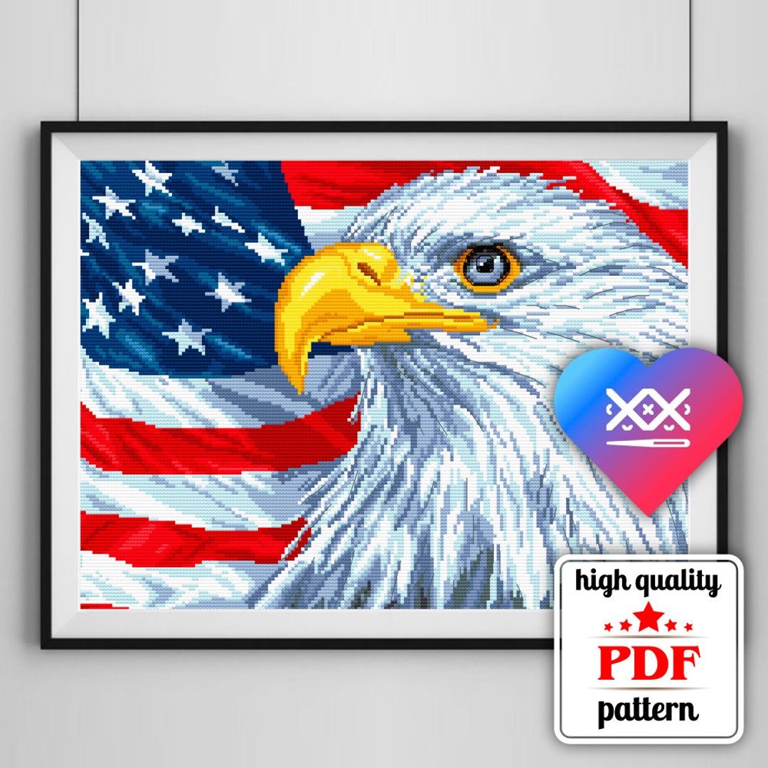 PDF USA Flag Embroidery Chart, American Eagle Cross Stitch Pattern, USA ...