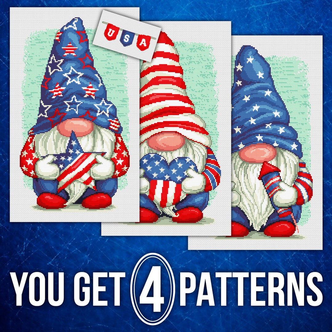 PDF American Gnomes Cross Stitch Pattern, American Gnomes Embroidery ...