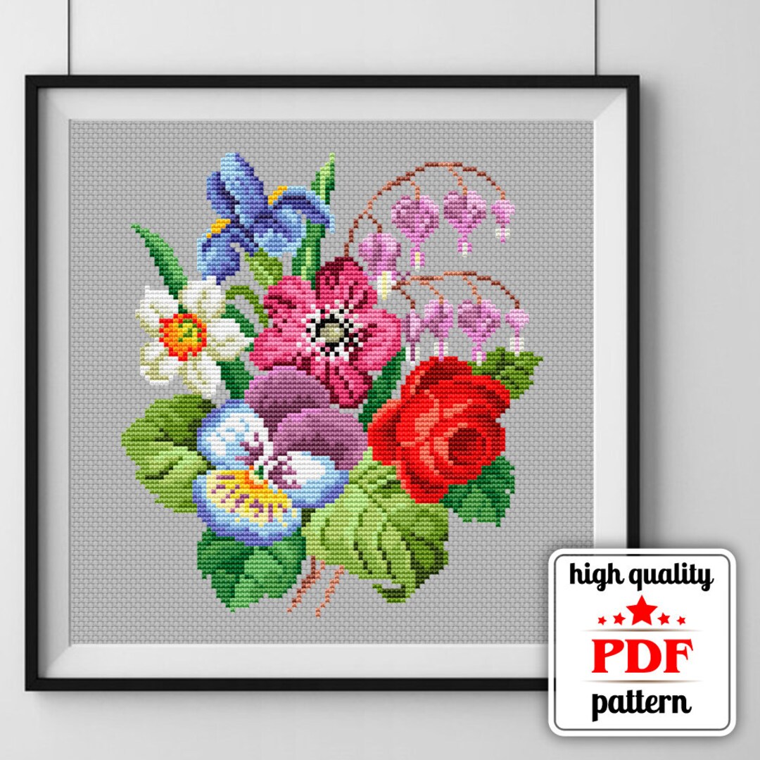 PDF Vintage Floral Embroidery Chart, Vintage Flowers Cross Stitch ...