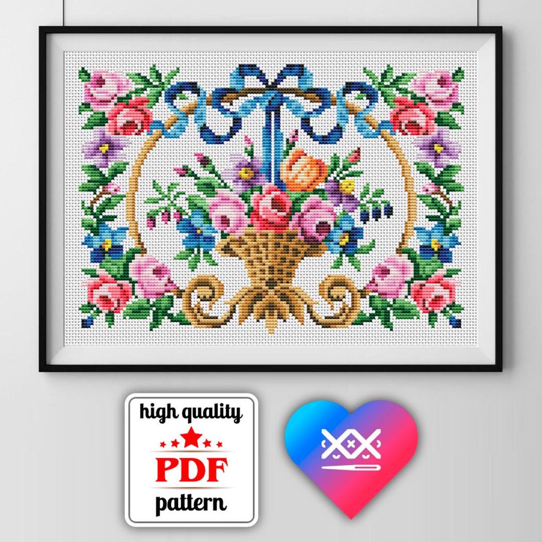 PDF Bouquet of Flowers Embroidery Design in Rococo Style, Vintage ...
