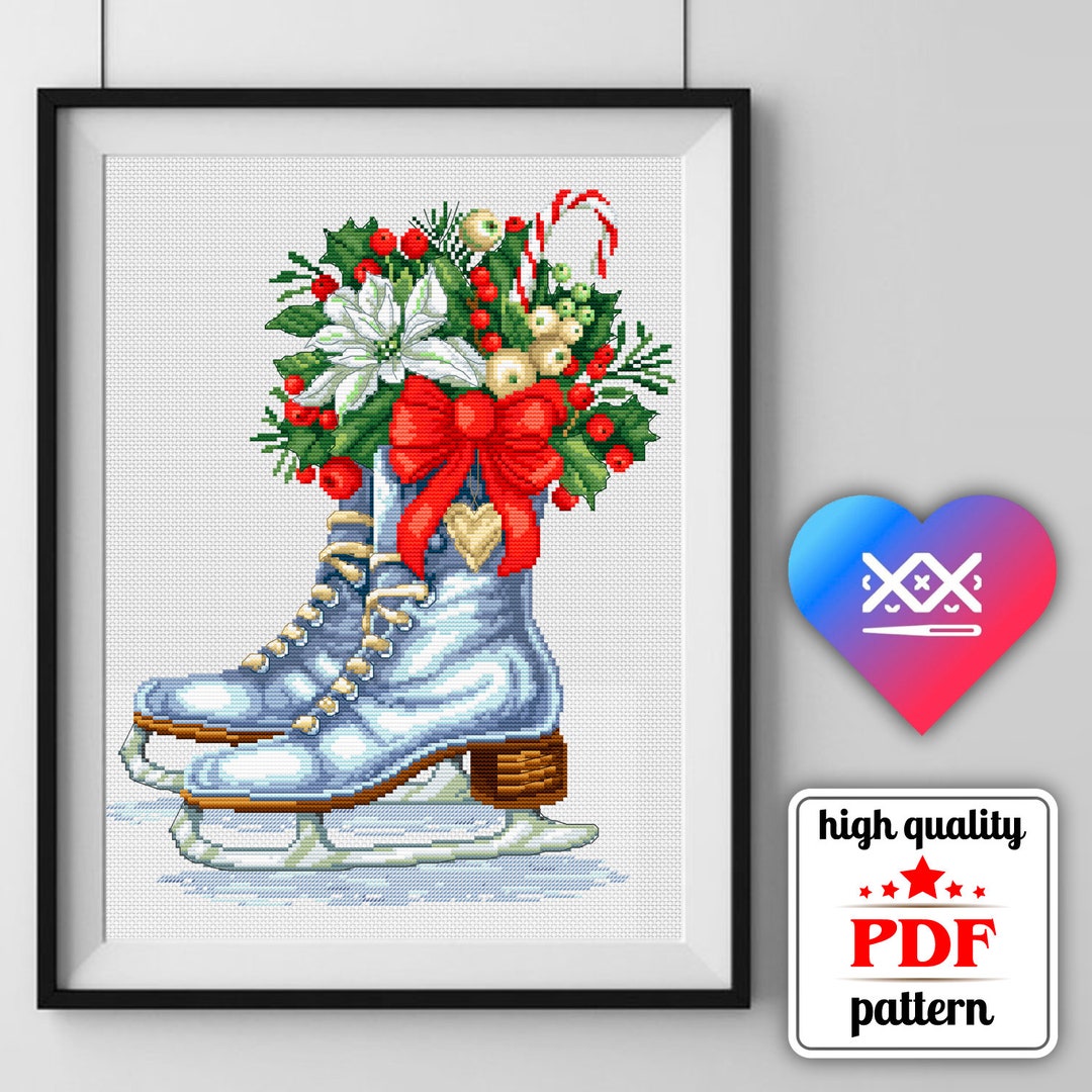 Ice Skates Christmas Cross Stitch PDF Pattern, Kids Room Decor, Winter ...
