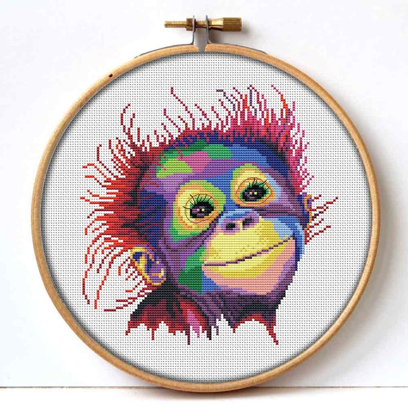 Cute Monkey Embroidery Design, Monkey Cross Stitch Pattern, DIY Kids Room Decor, PDF Embroidery ...