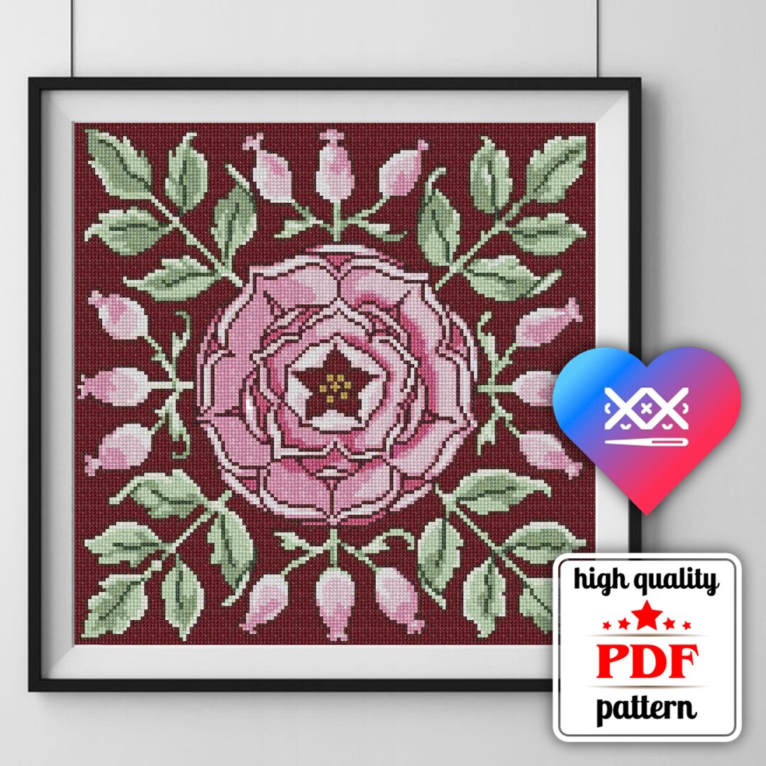 Victorian Rose Cross Stitch Pattern PDF, Tudor Rose Embroidery Design ...