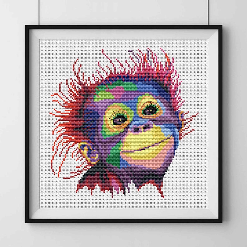 Cute Monkey Embroidery Design, Monkey Cross Stitch Pattern, DIY Kids ...