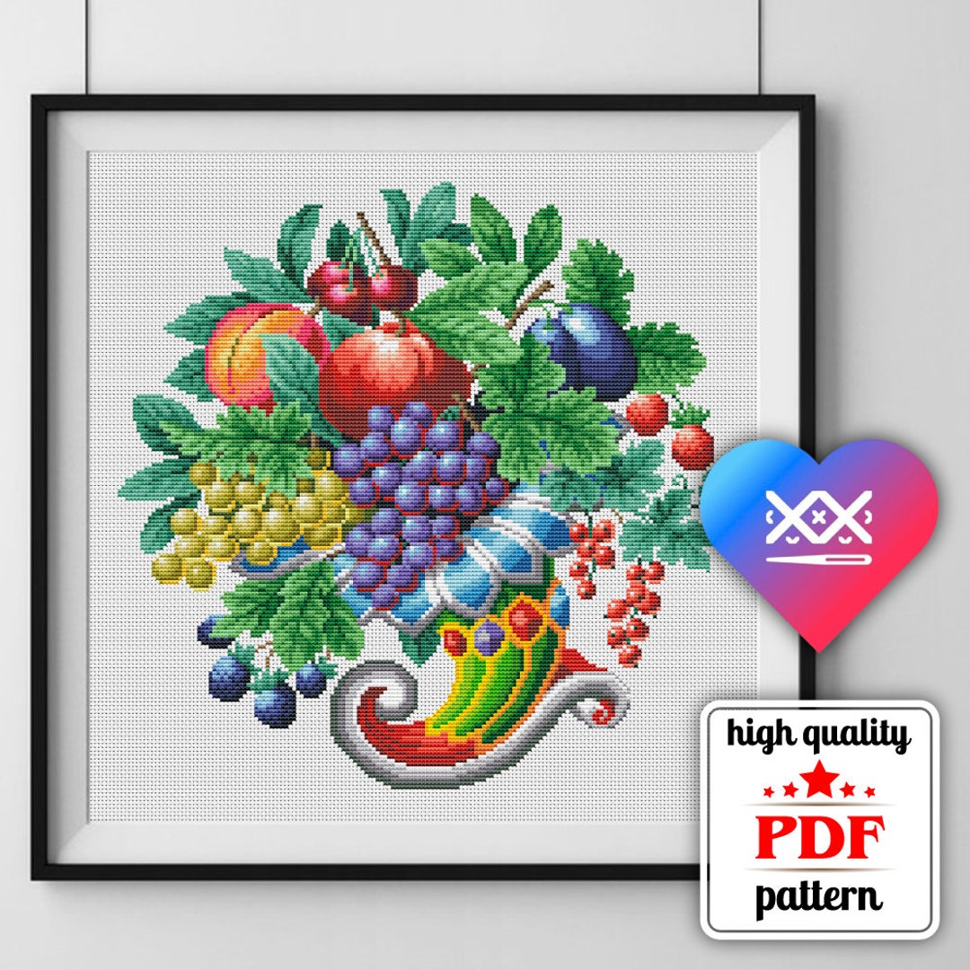 Cornucopia PDF Cross Stitch Pattern, Antique Embroidery Chart, Vintage ...