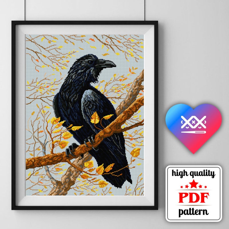 Raven Cross Stitch - Etsy
