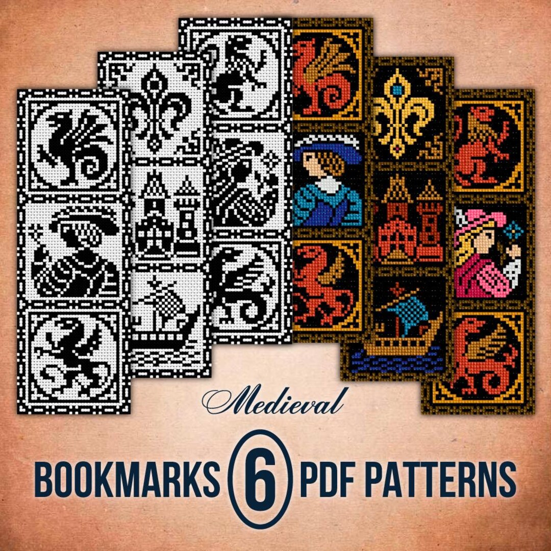 Medieval Bookmarks Cross Stitch Chart PDF, Antique Embroidery Pattern ...