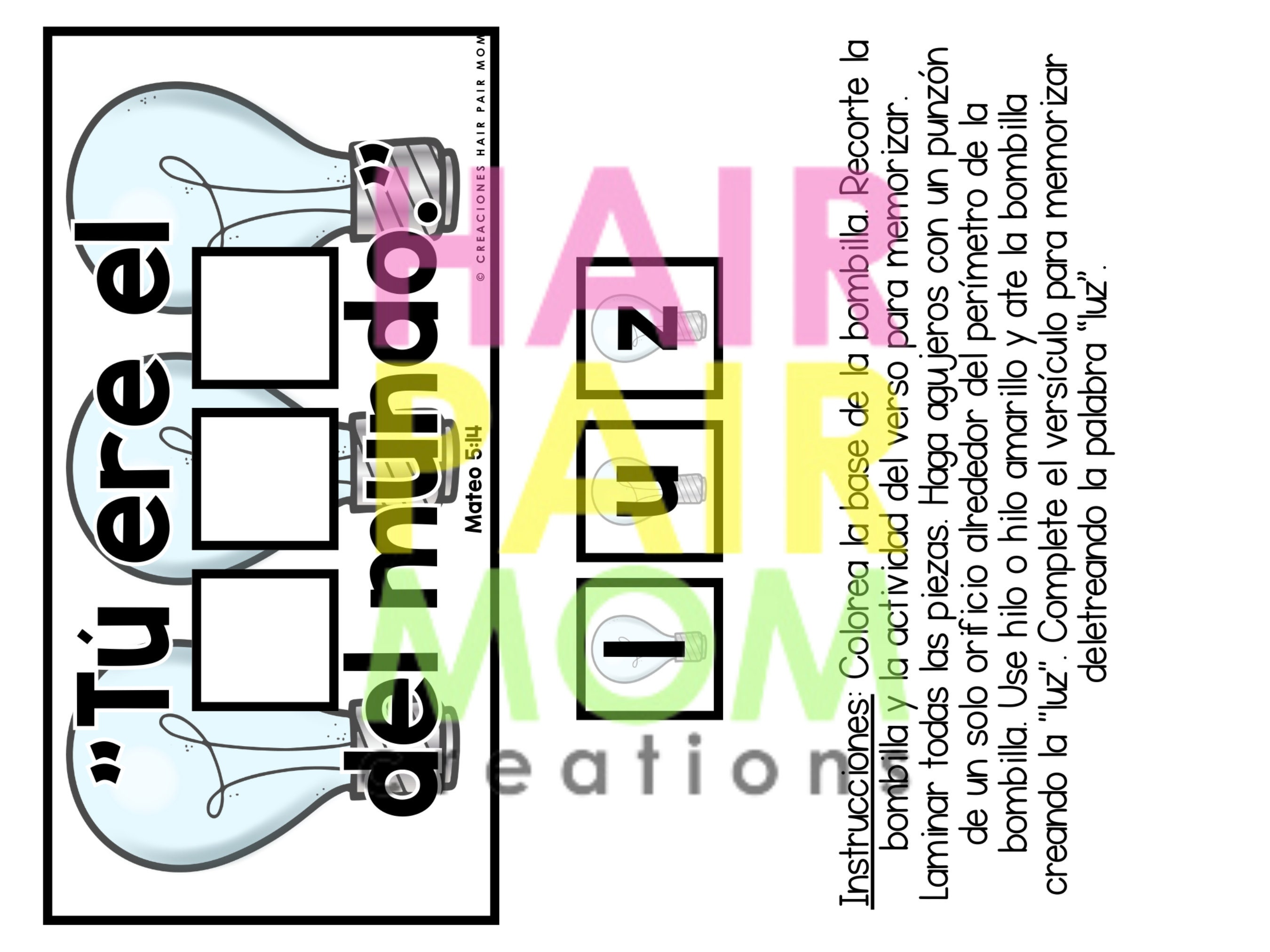 English AND Spanish Bible Verse Activity, Matthew 5:14 Light of the ...