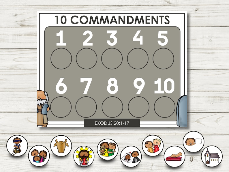 Ten Commandments Matching Game: Bible Verse Tracing (digital Download ...
