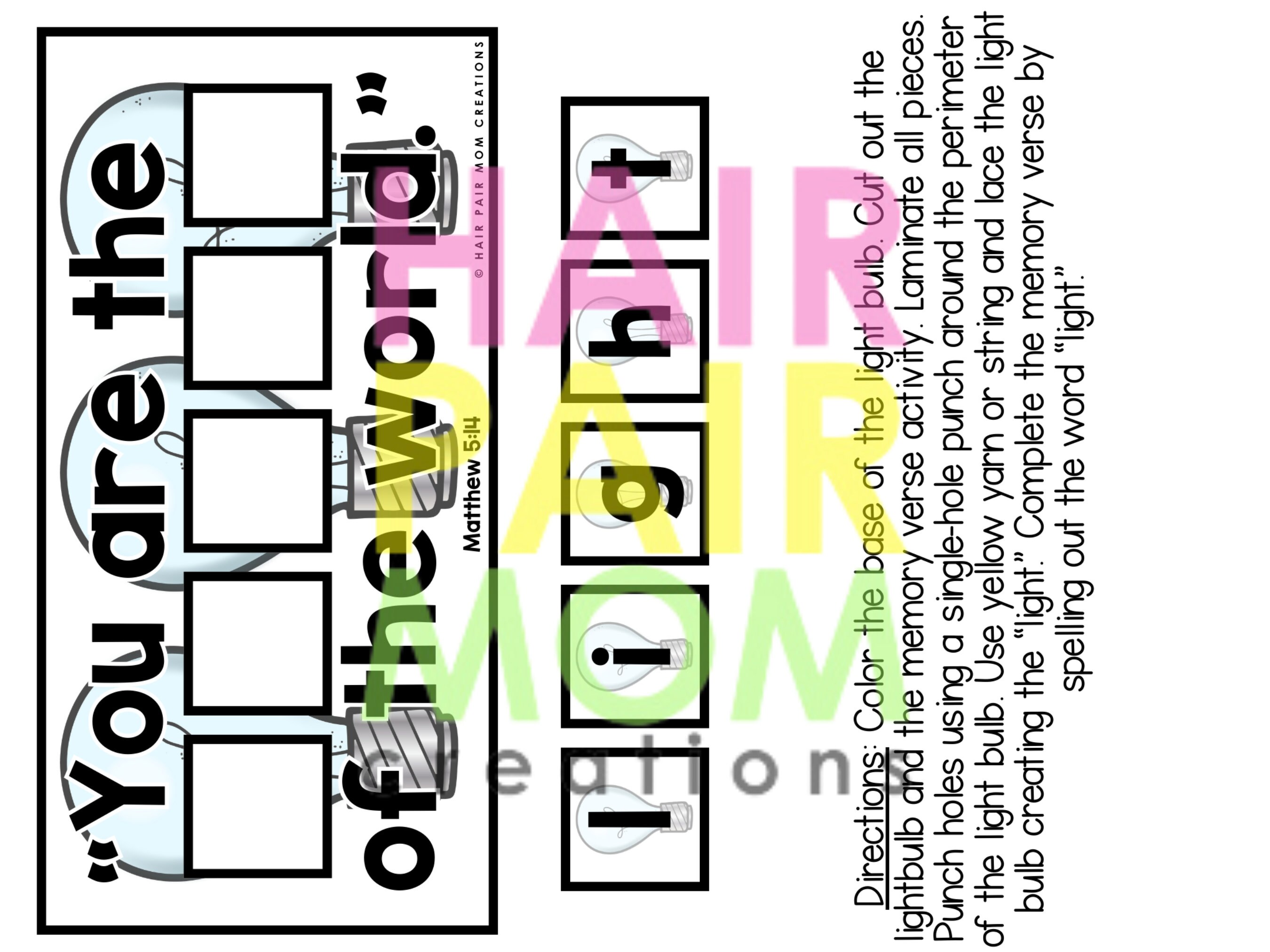 English AND Spanish Bible Verse Activity, Matthew 5:14 - Light of the ...