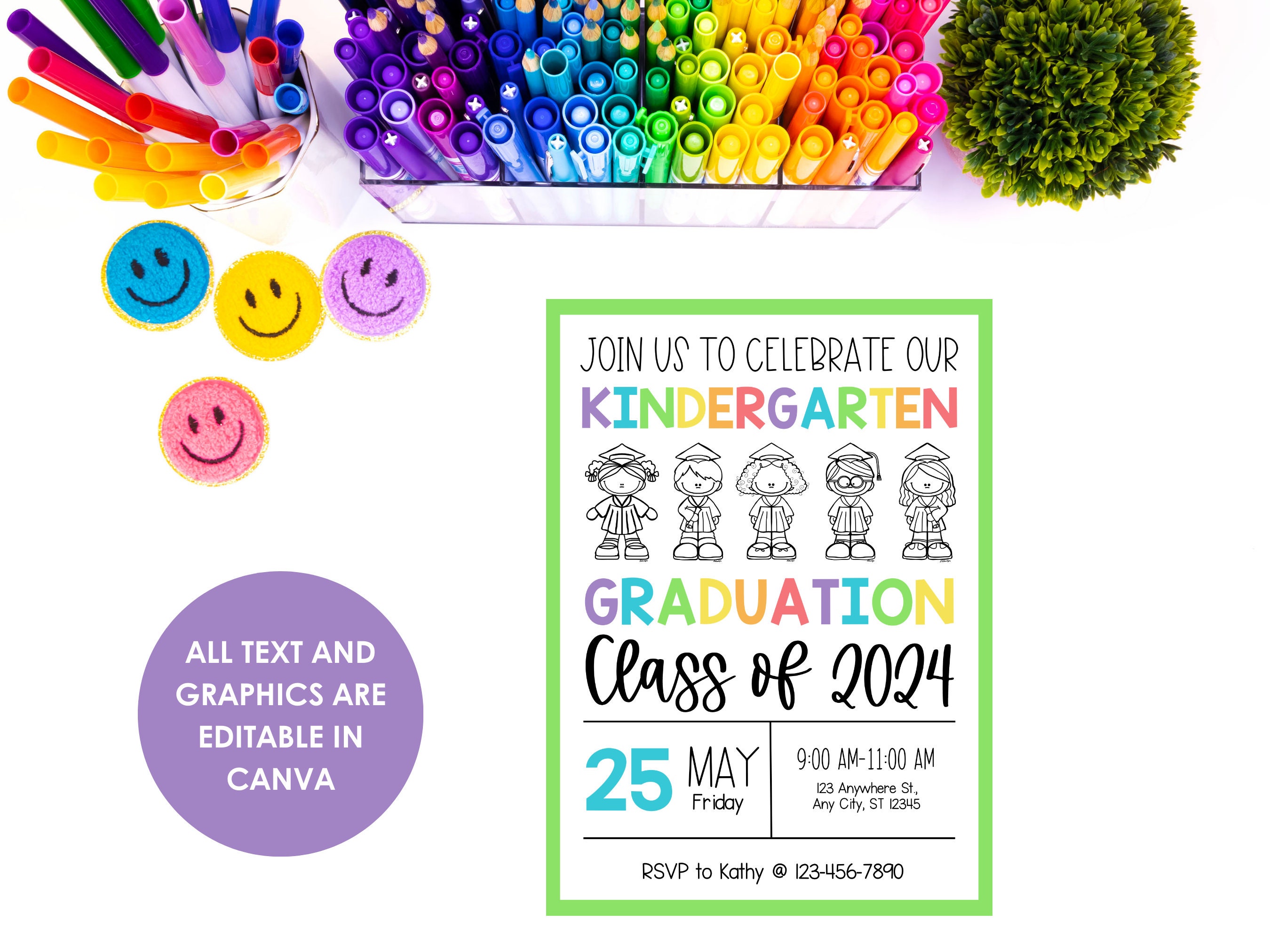 EDITABLE Kindergarten Graduation Invitation, Kindergarten Party Invite ...
