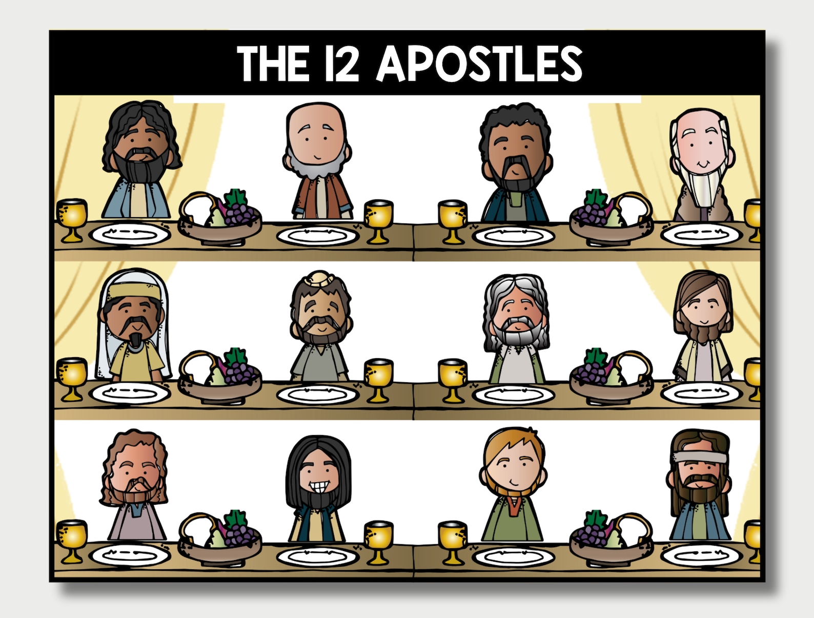 12 Disciples Bundle: Flashcards, Coloring Page, Matching Game (digital ...