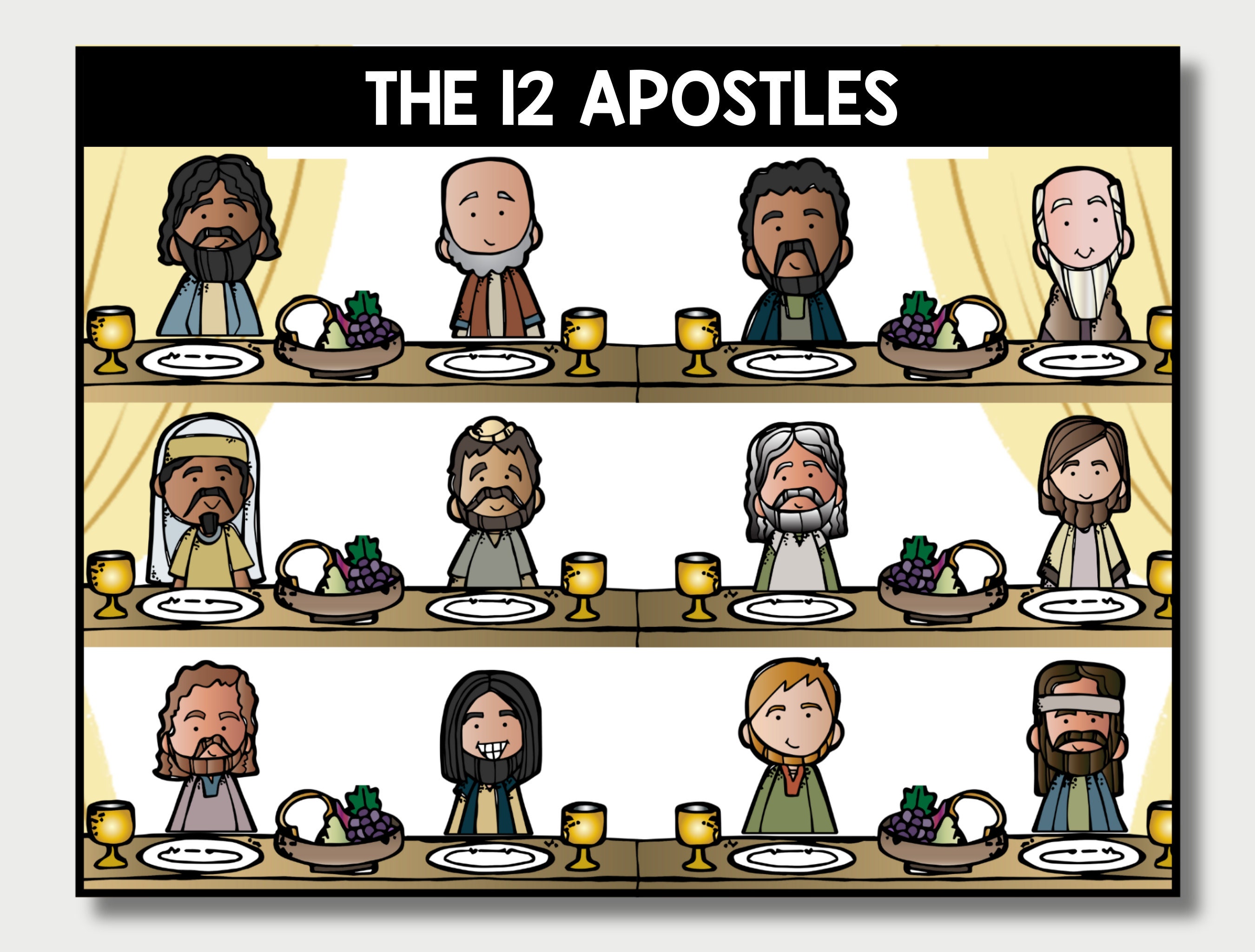 12 Disciples Bundle: Flashcards, Coloring Page, Matching Game (digital ...