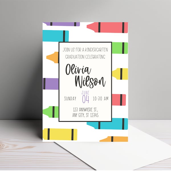 EDITABLE Kindergarten Graduation Invitation, Kindergarten Party Invite ...