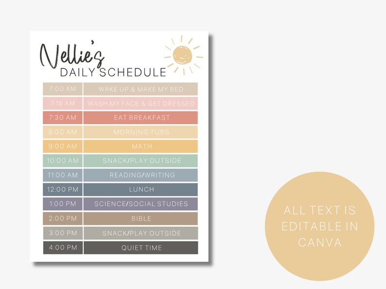 Editable Kids Daily Schedule Printable Homeschool Daily Routine Kids ...