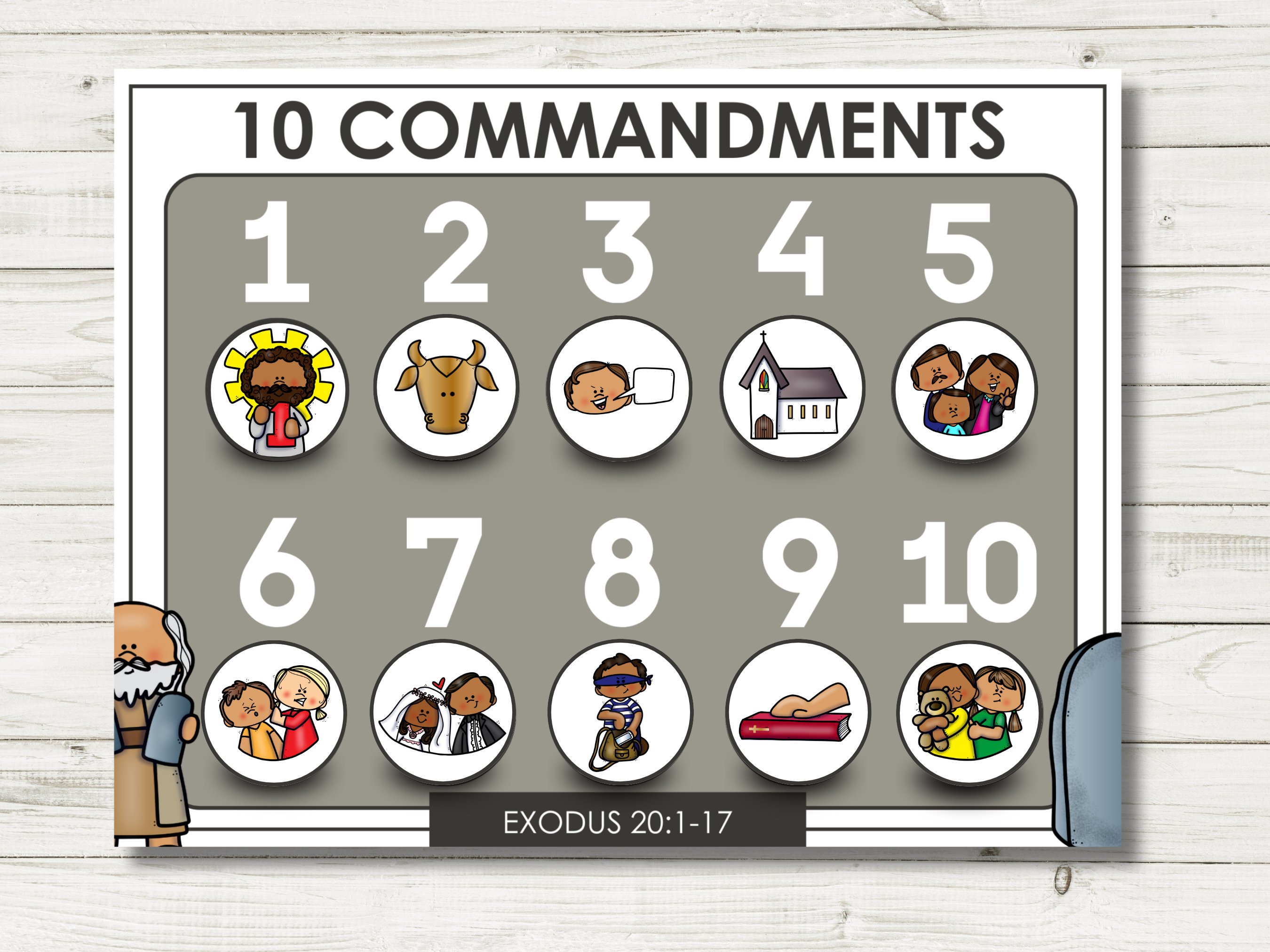 Ten Commandments Matching Game: Bible Verse Tracing (digital Download ...