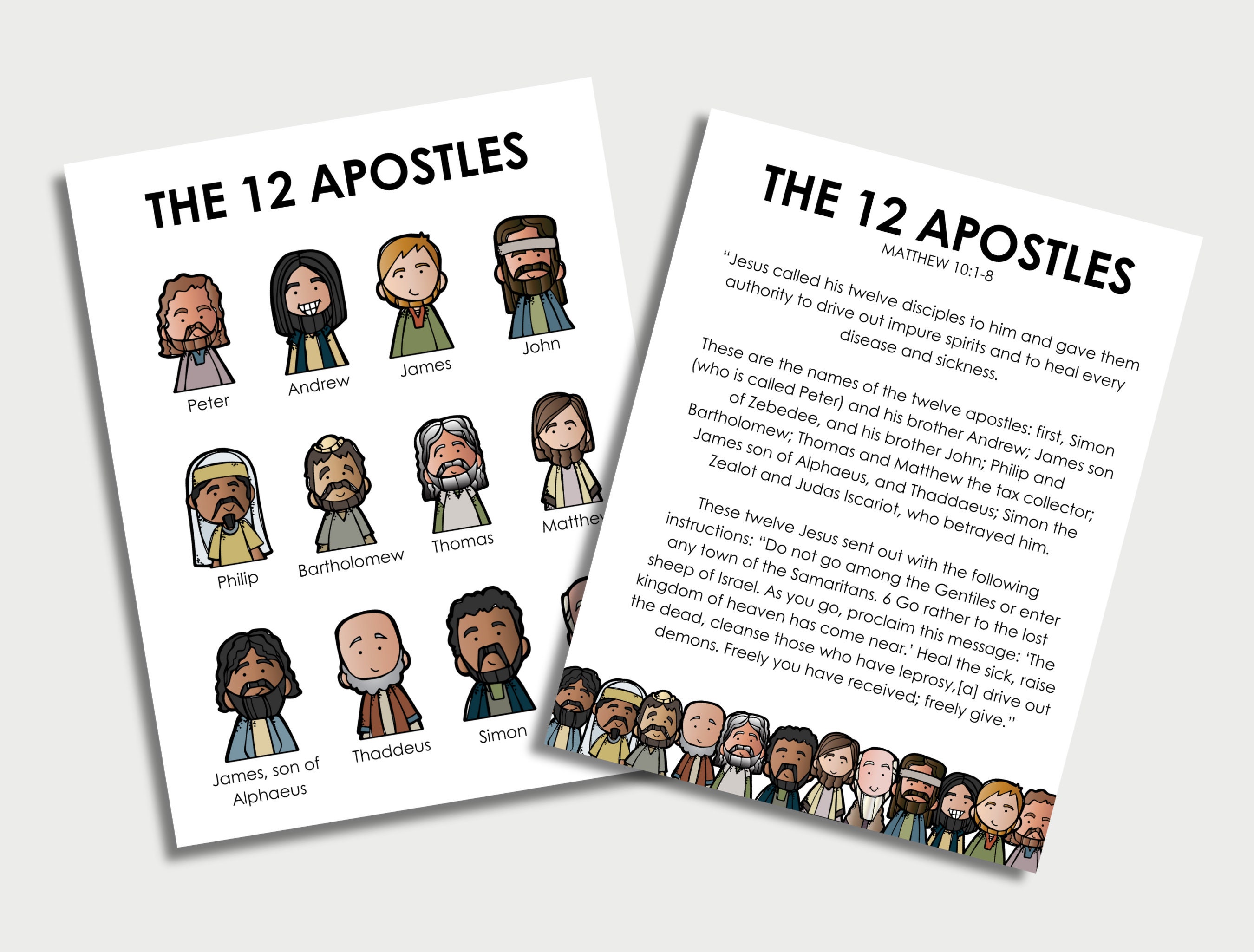 12 Disciples Bundle: Flashcards, Coloring Page, Matching Game (digital ...