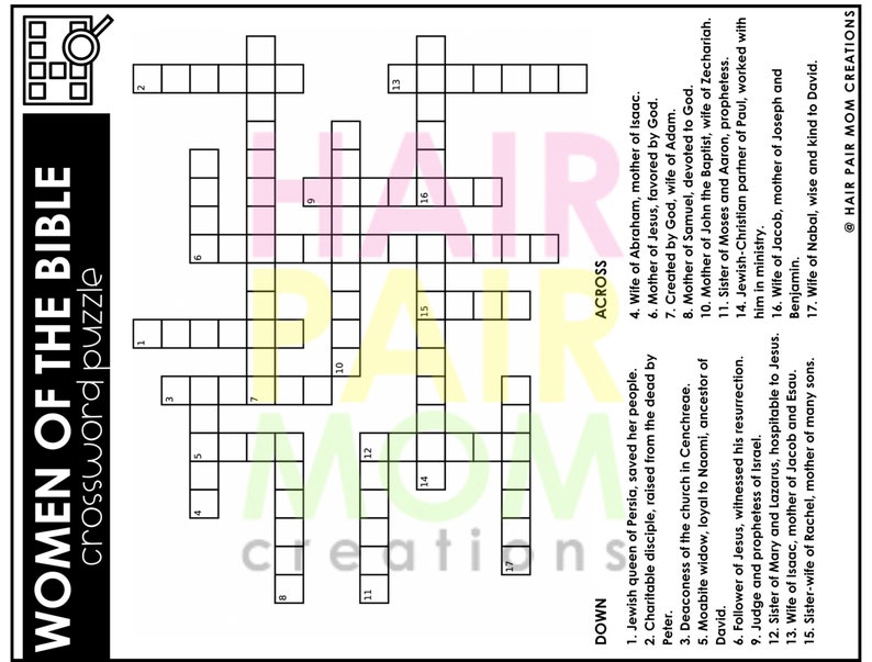 Women of the Bible Printable, Women of the Bible Cross Word Puzzle ...