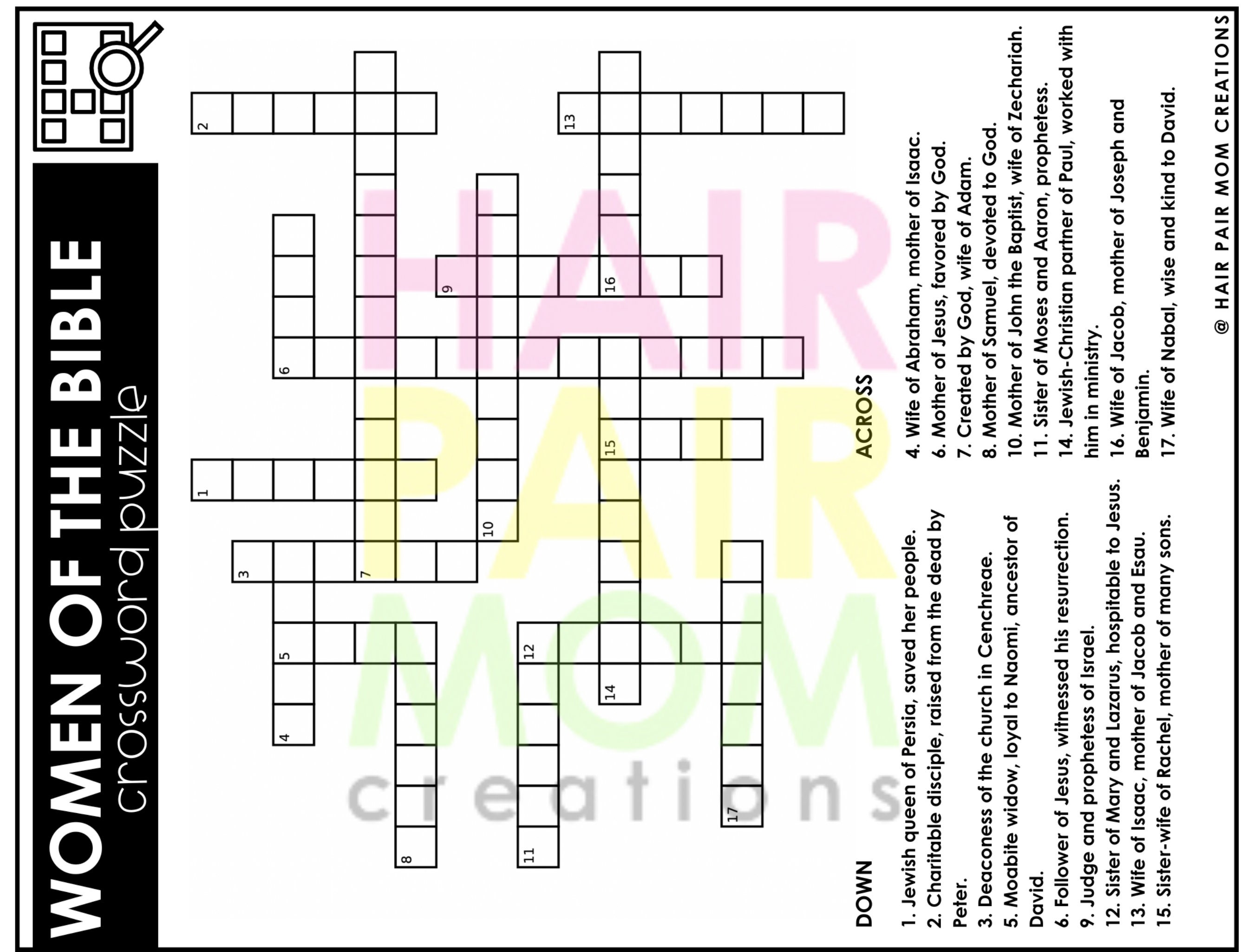 Women of the Bible Printable, Women of the Bible Cross Word Puzzle ...