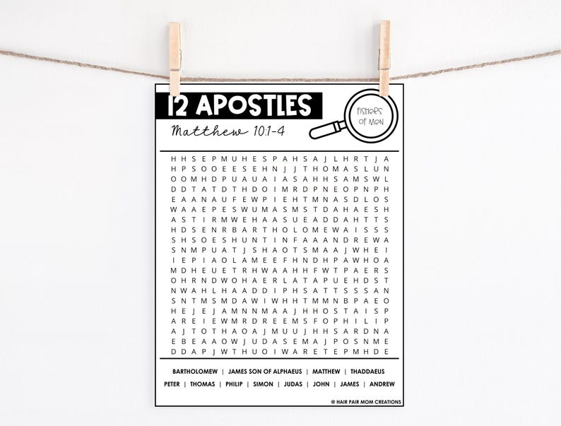 12 Disciples Word Search: Jesus Apostles Activity (digital Printable ...