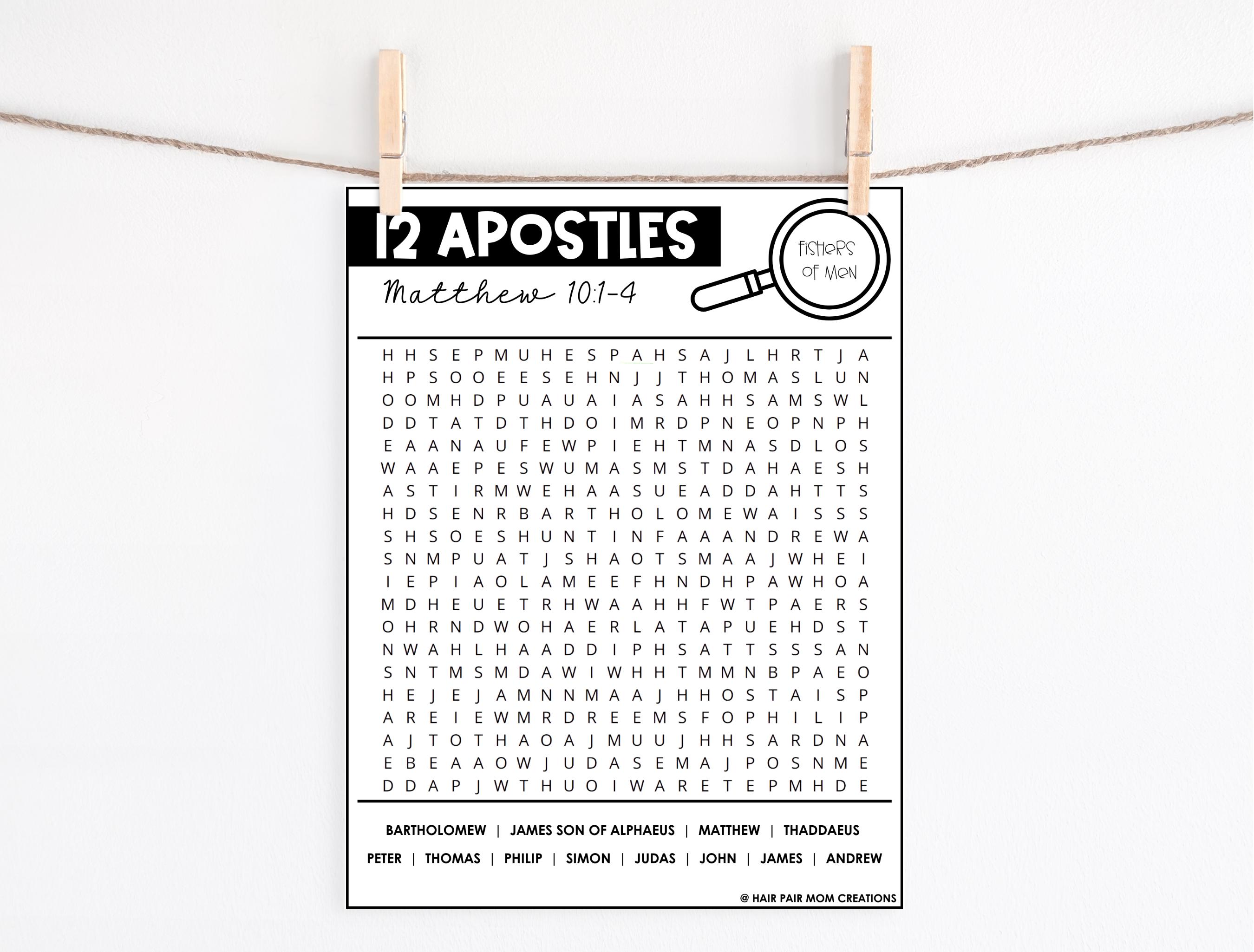 12 Disciples Word Search: Jesus Apostles Activity (digital Printable ...