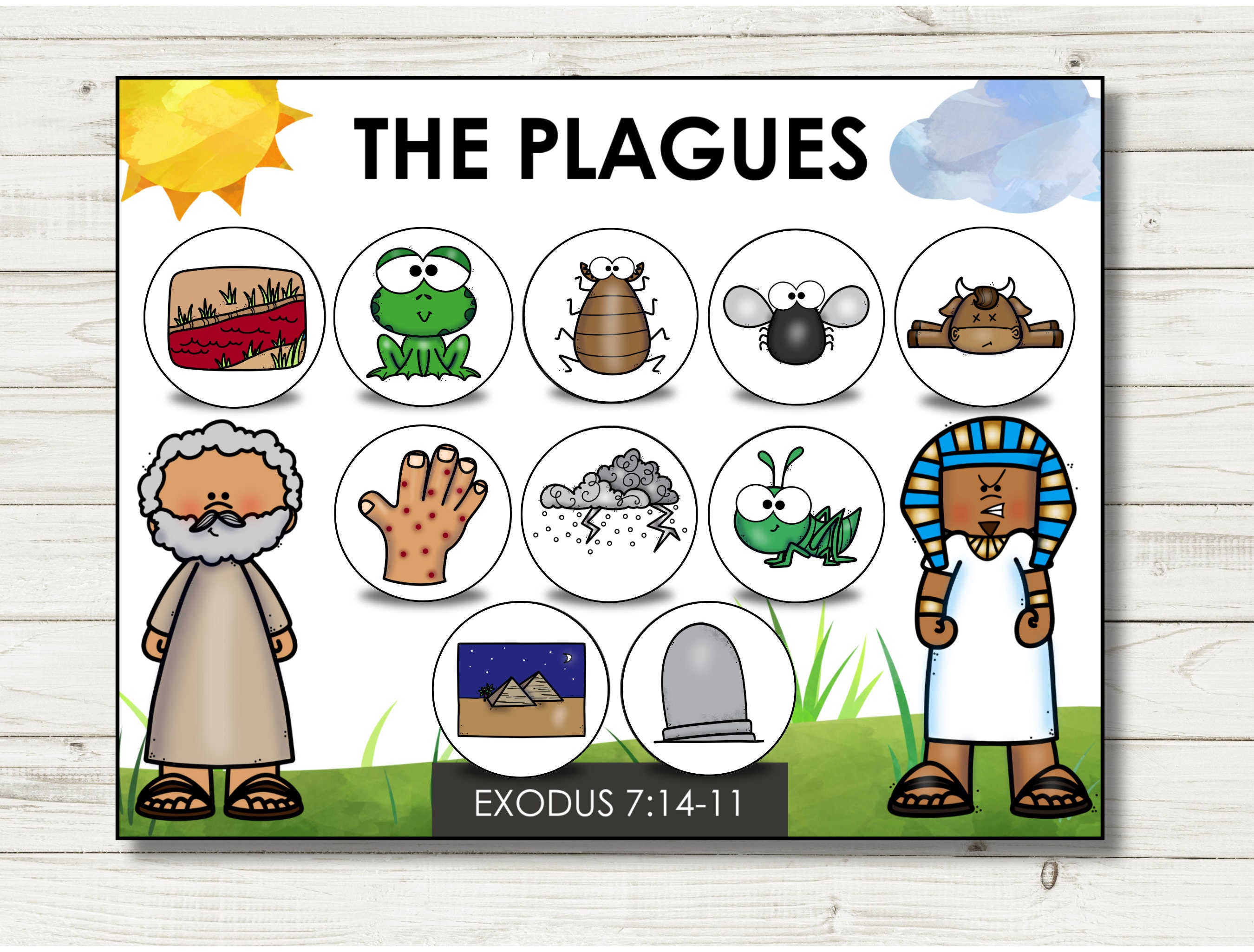Bible Activity Bundle, Ten Plagues Matching Game, Flashcard, 3-part ...