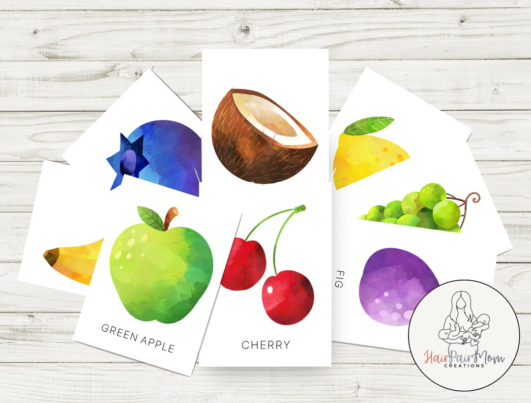 20 Fruits Cards Montessori Flashcards Pre-school Cards Educational ...
