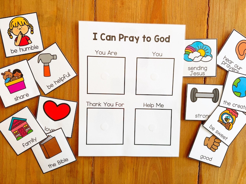 Kids Prayer Cards: Preschool Learning Mat, Bible Study (digital ...