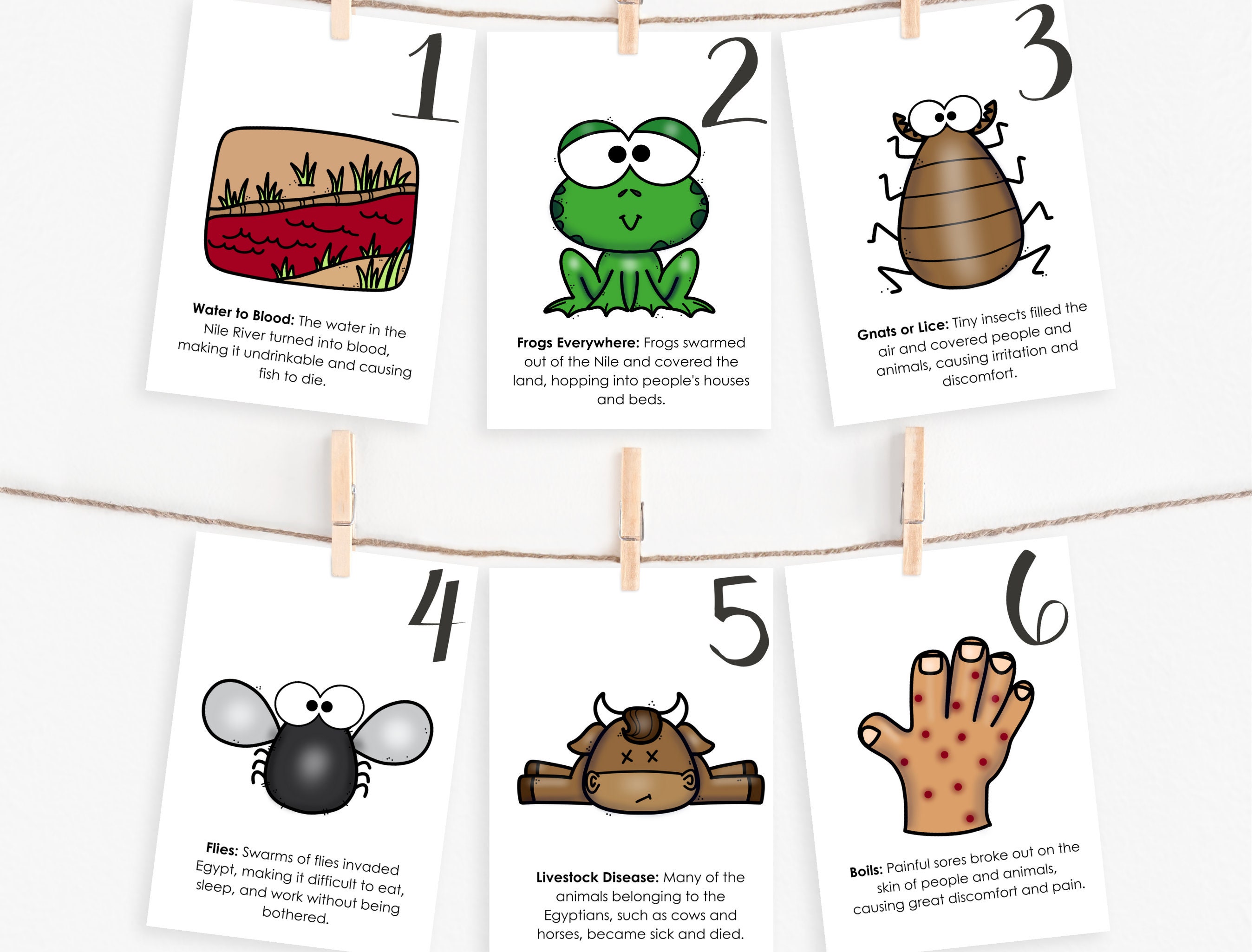 Bible Activity Bundle, Ten Plagues Matching Game, Flashcard, 3-part ...