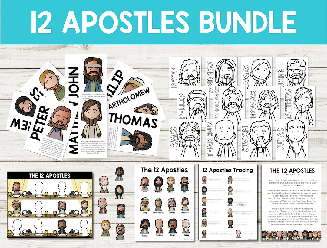 12 Disciples Bundle: Flashcards, Coloring Page, Matching Game (digital ...