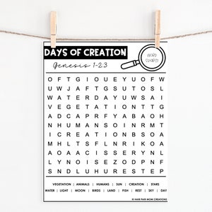 Days of Creation Printable, Days of Creation Word Search, Genesis ...