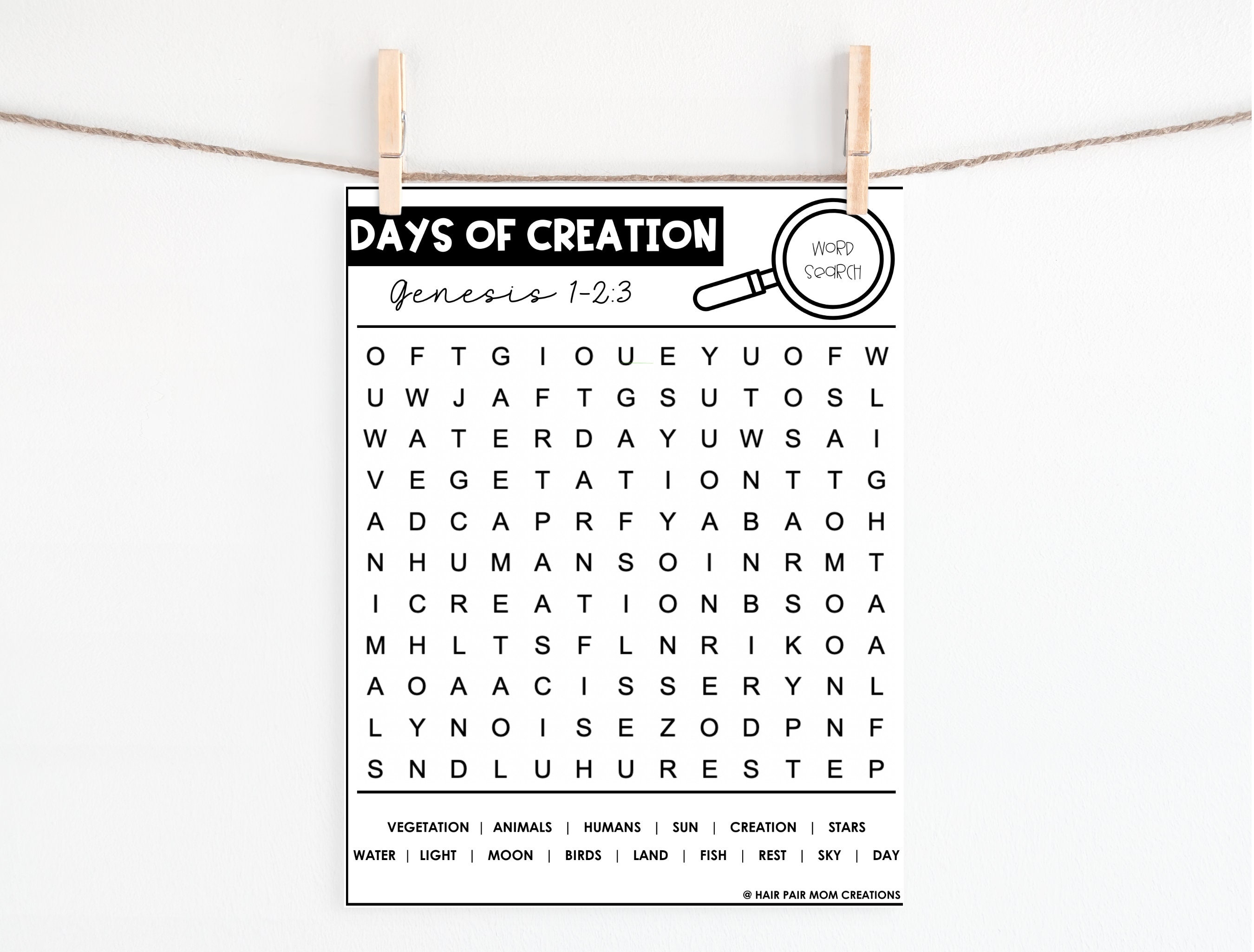 Days of Creation Printable, Days of Creation Word Search, Genesis ...