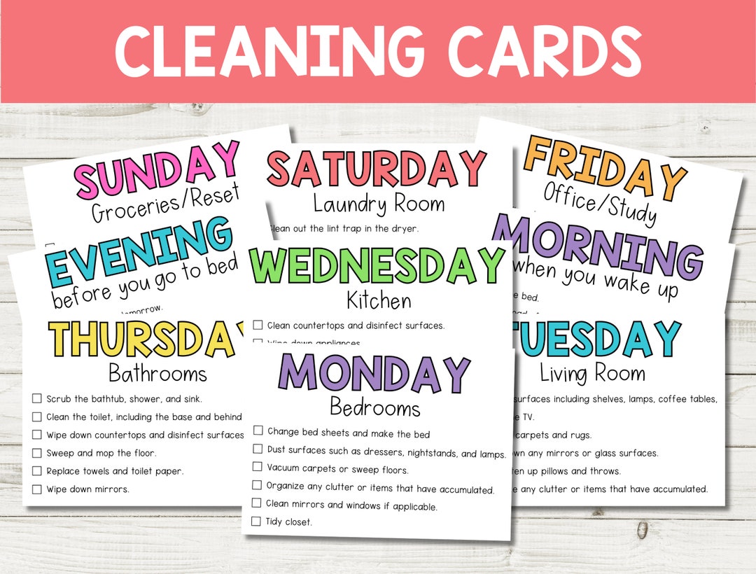 Editable Cleaning Cards: Weekly Chore Printable (digital Download) - Etsy