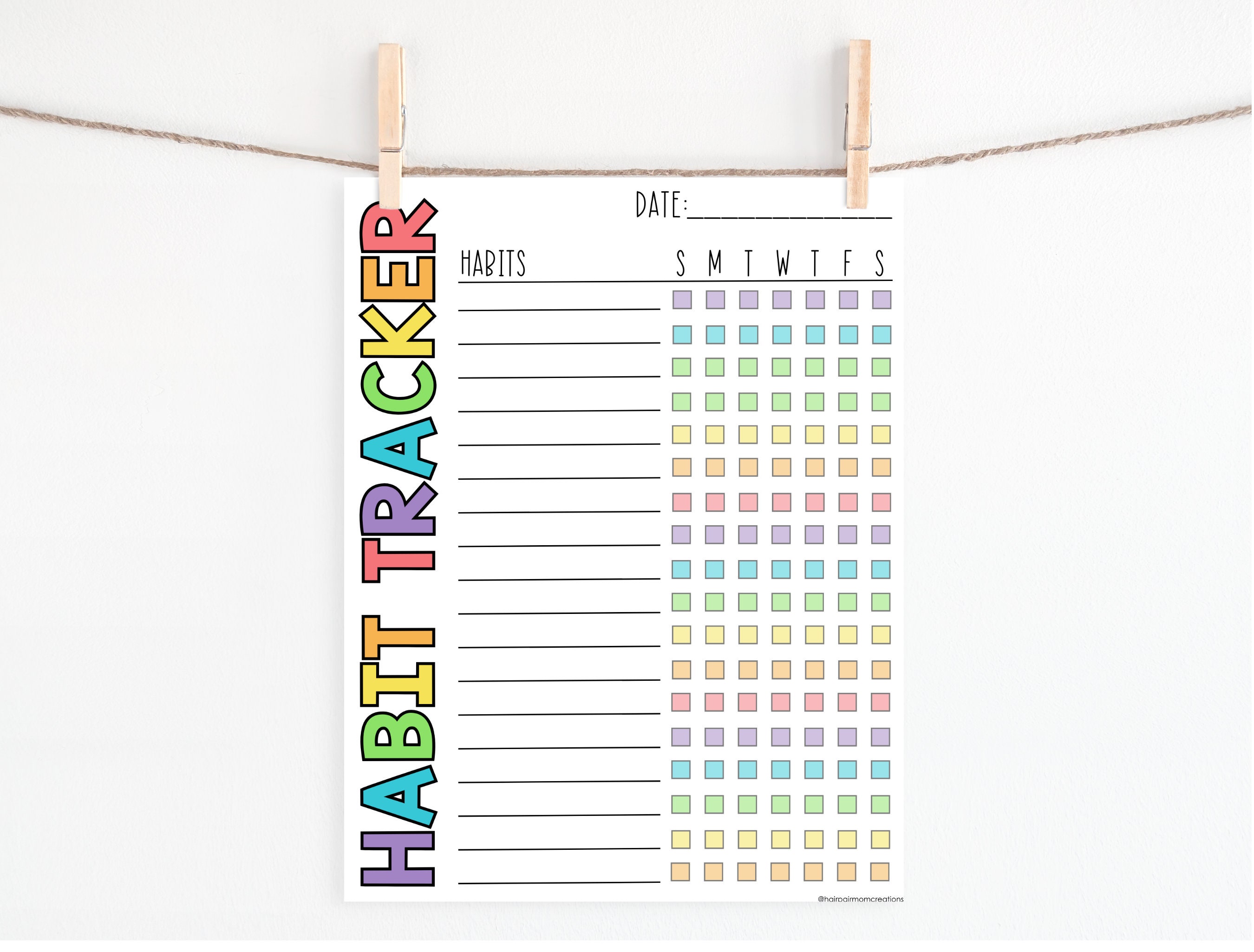 Rainbow Daily Habit Tracker Printable, Everyday Habit Tracker, Instant ...