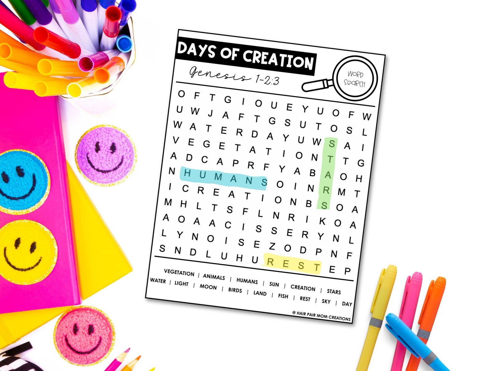 Days of Creation Printable, Days of Creation Word Search, Genesis ...