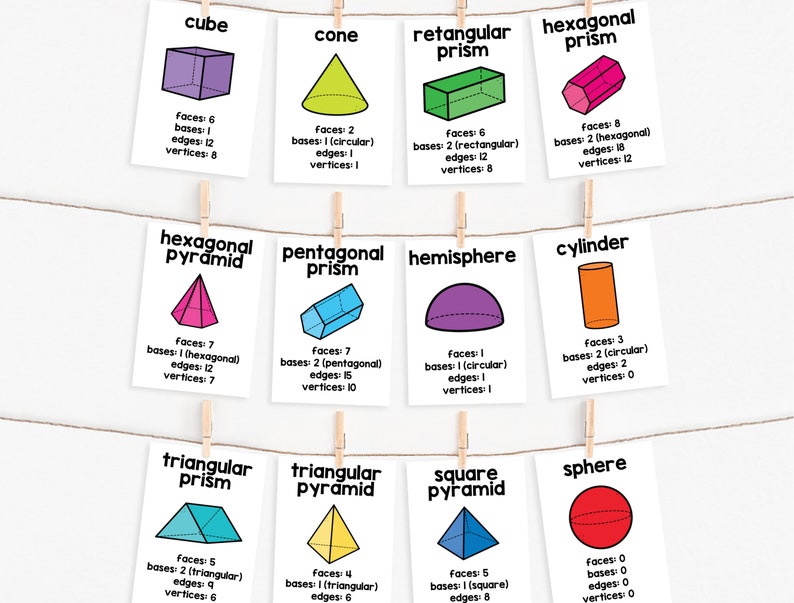 Rainbow 3D Shapes Flash Cards: Montessori Homeschool Printable (digital ...