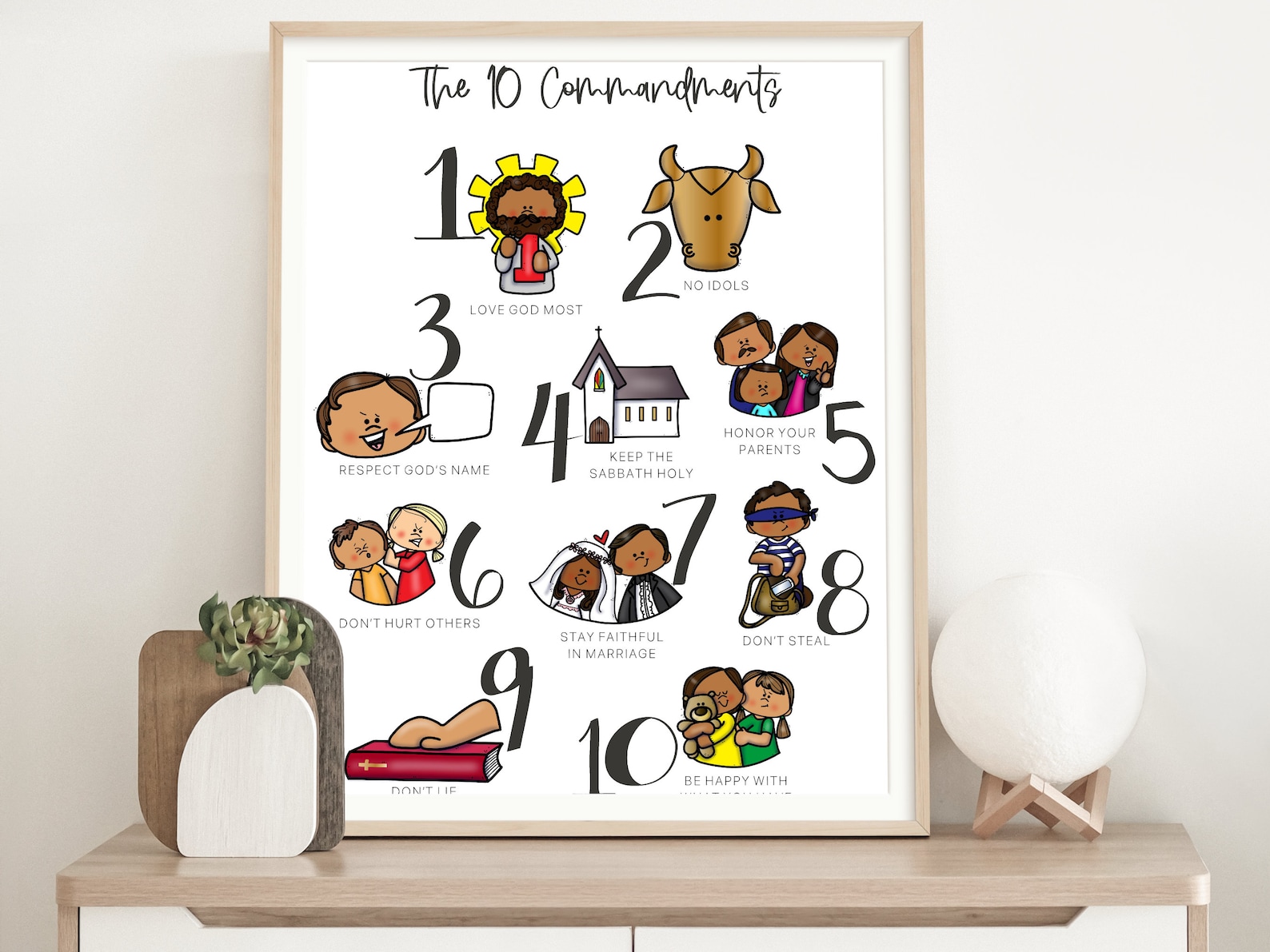 10 Ten Commandments, Kids Scripture Poster, Church Sunday School Decor ...