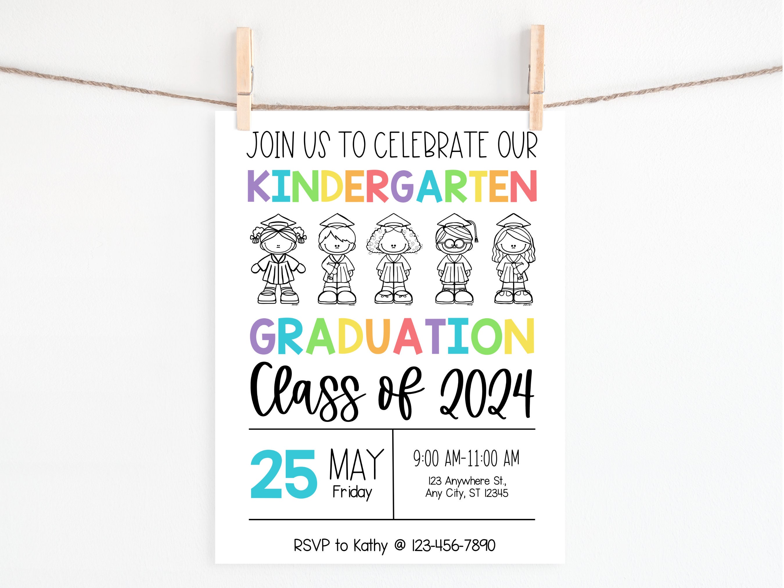 EDITABLE Kindergarten Graduation Invitation, Kindergarten Party Invite ...