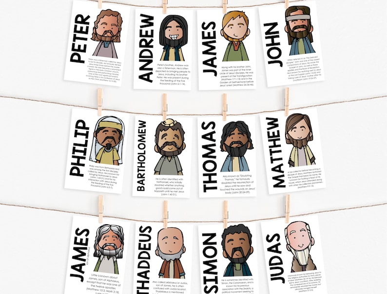 12 Disciples Bundle: Flashcards, Coloring Page, Matching Game (digital ...